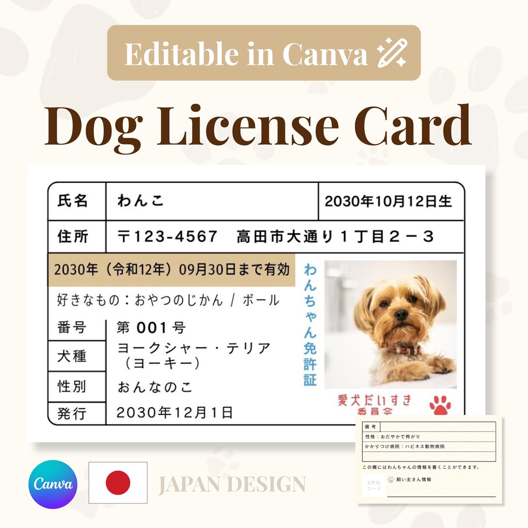 Editable Japanese Pet Cards Canva Templates Printable Animal Toy ...