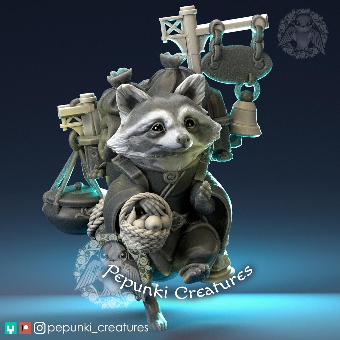 Raccoon Merchant : Unpainted D&D, TTRPG Miniature | Pepunki Creatures ...