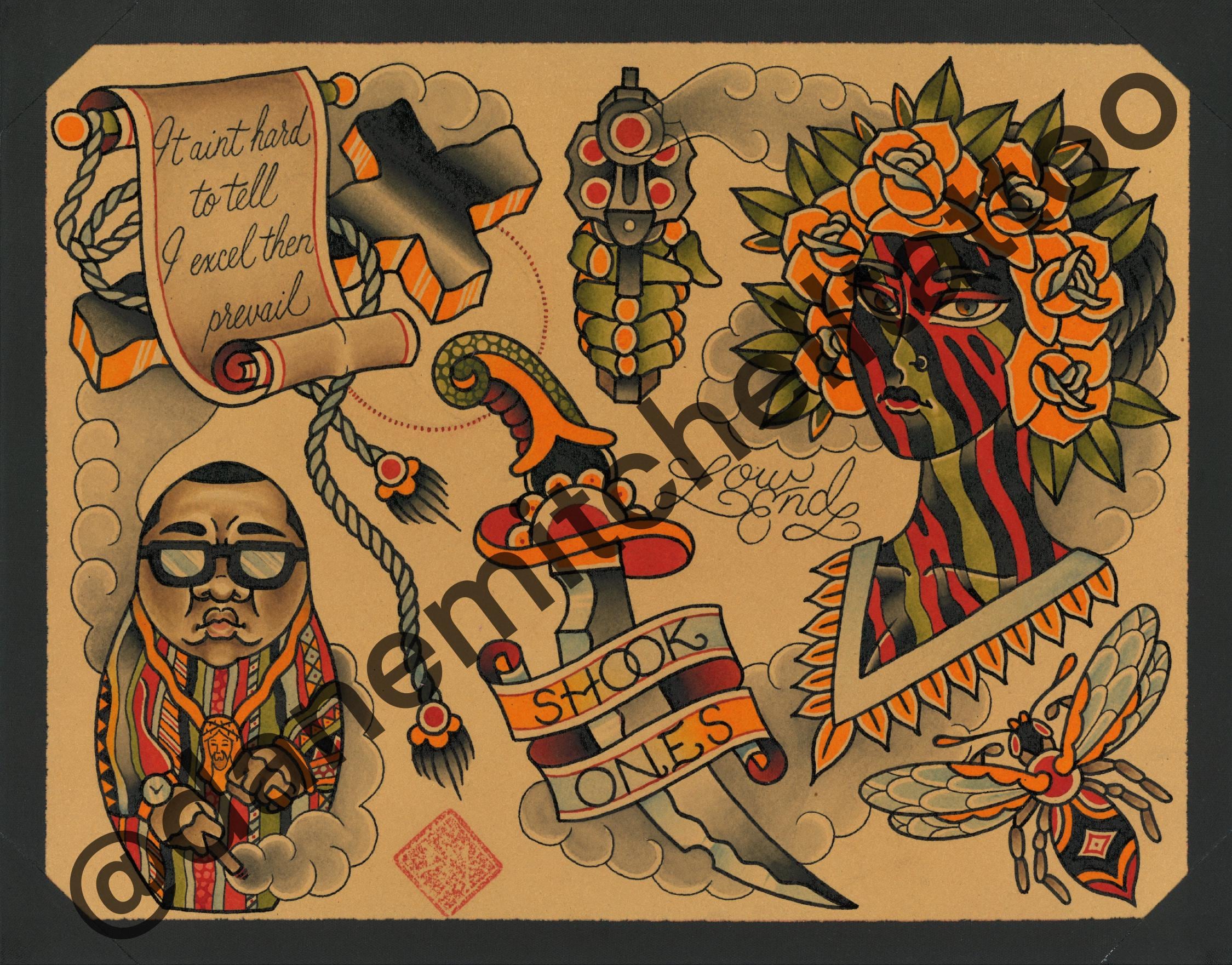 90’s Hip Hop Tradtional Tattoo Flash - Etsy