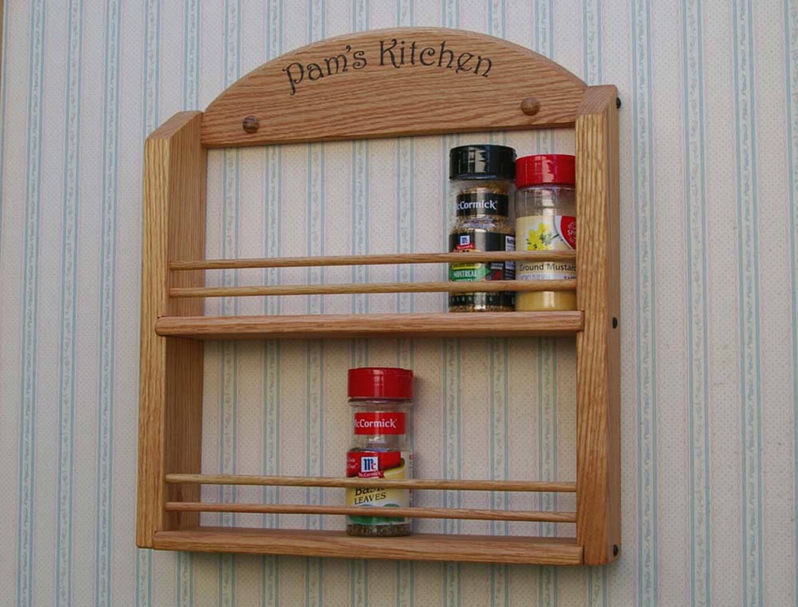 Personalized Double Shelf Oak Wooden Spice Rack Classic Style - Etsy