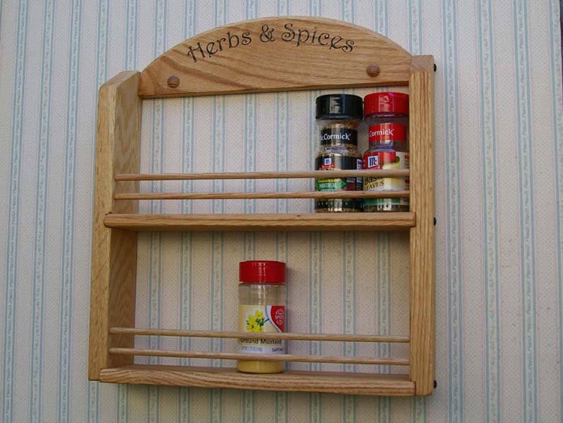 Personalized Double Shelf Oak Wooden Spice Rack Classic Style - Etsy