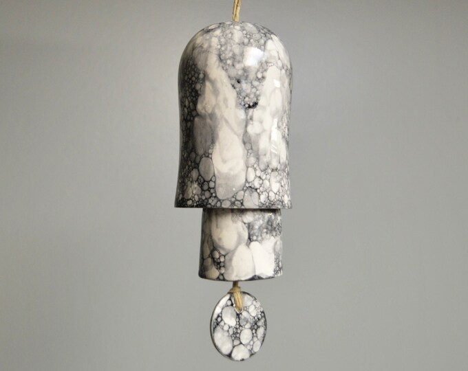 Rounded Ceramic Small Stack Wind Bell Wind Chime - Black White Bubble ...
