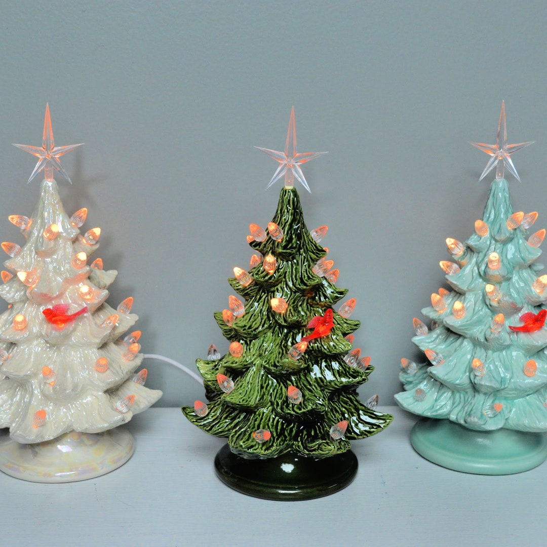 Small Ceramic Christmas Tree: Memorial Tree With Red Bird - Etsy