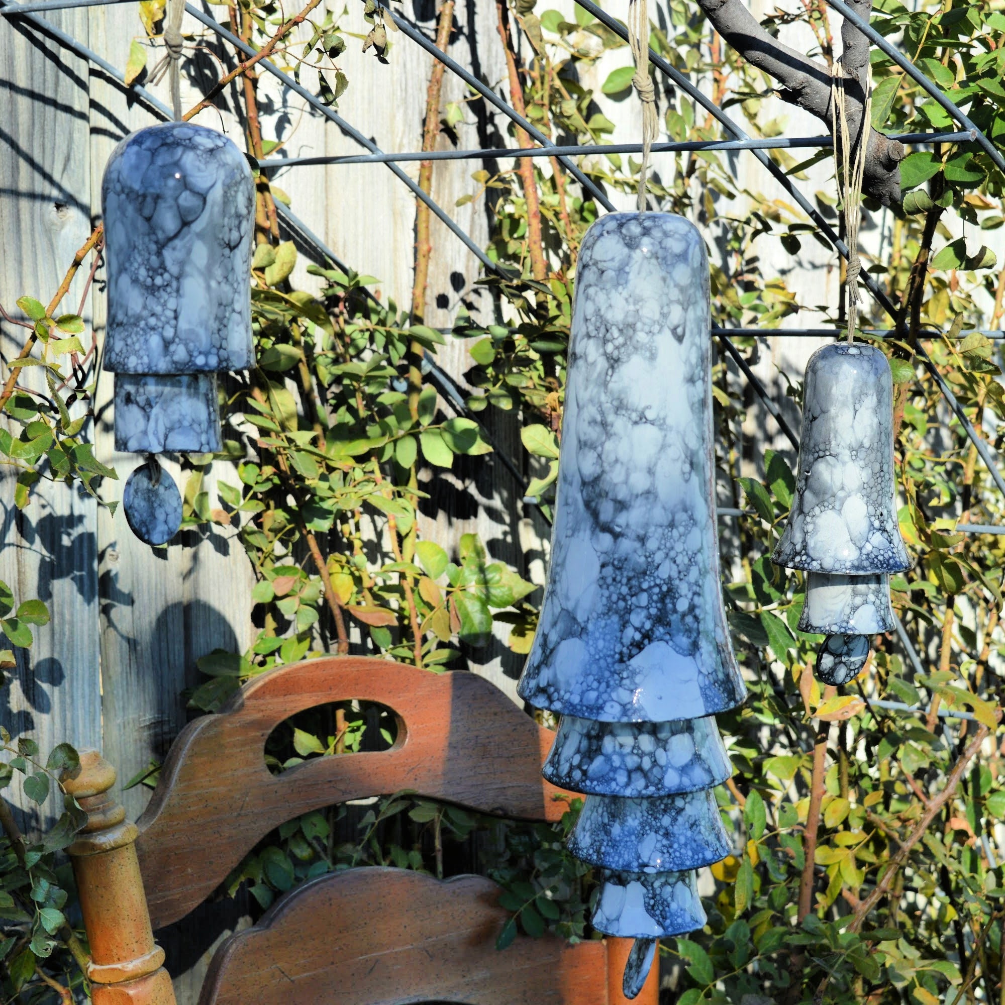 Ceramic Cone Bell Wind Chime - Black and White Bubble Glaze - Etsy