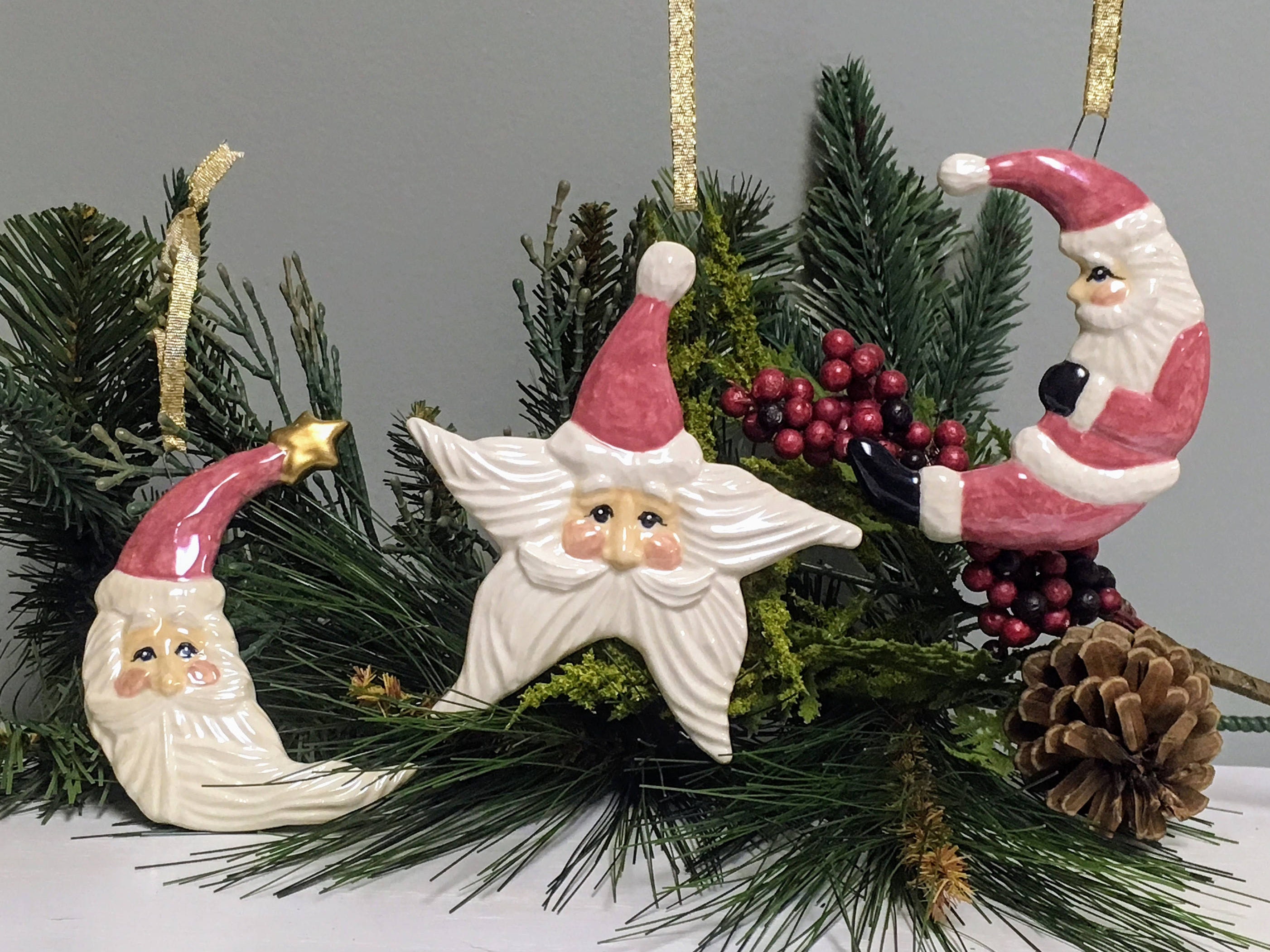 Ceramic Santa Crescent Moon Christmas Ornament Victoria Ruby | Etsy