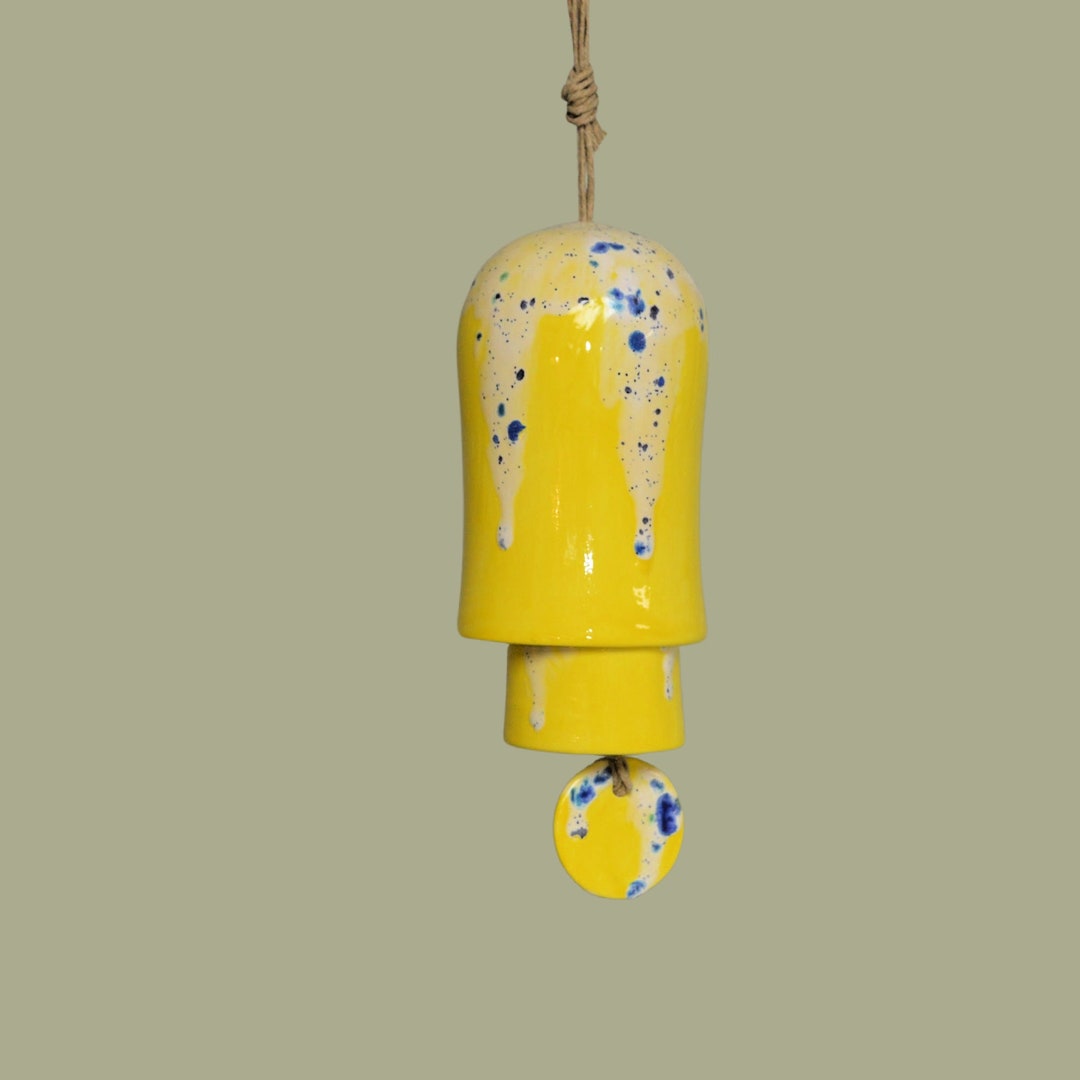 Rounded Ceramic Small Stack Wind Bell Wind Chime - Bright Yellow Bursts ...