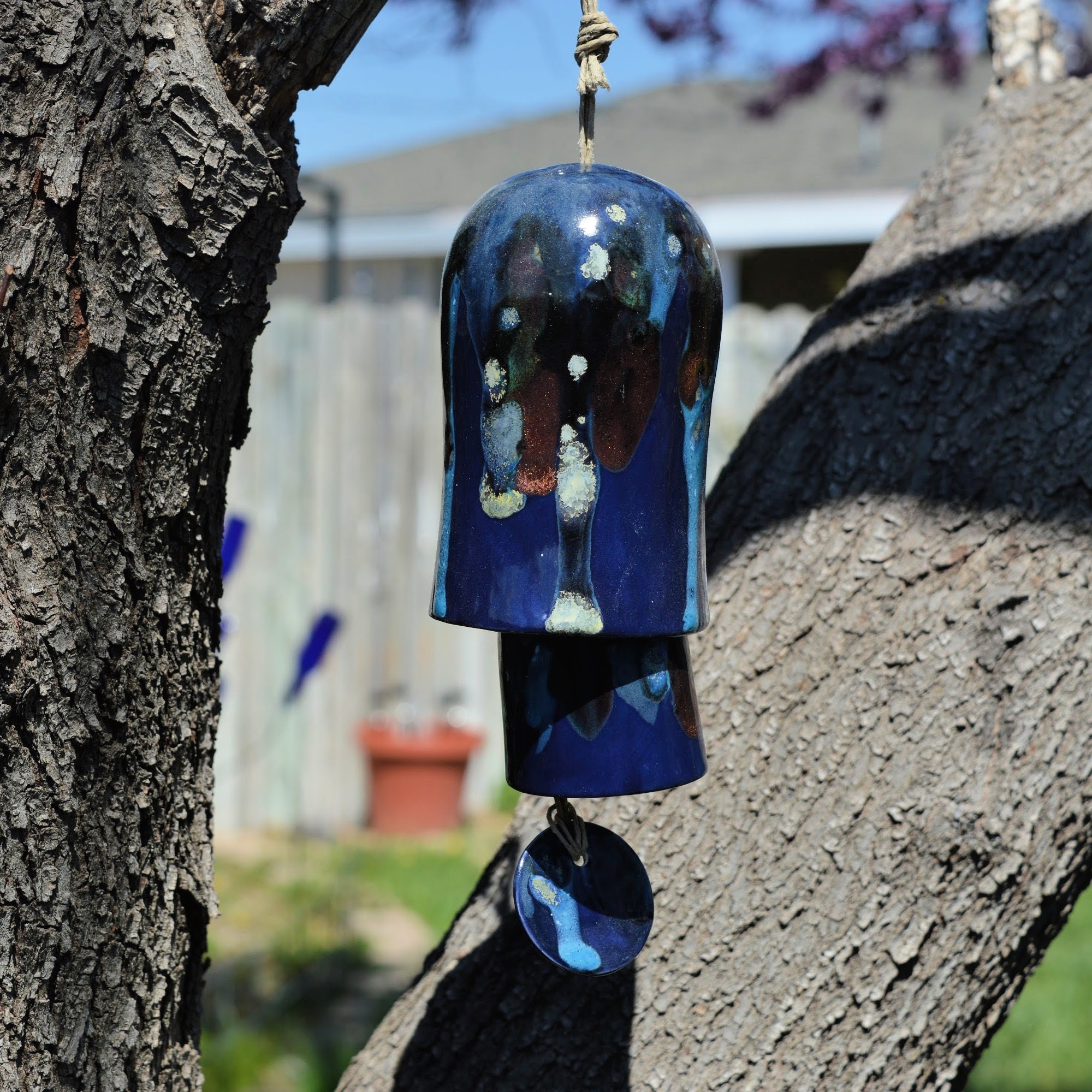 Rounded Ceramic Small Stack Wind Bell Wind Chime - Galaxy Blue, Yellow ...