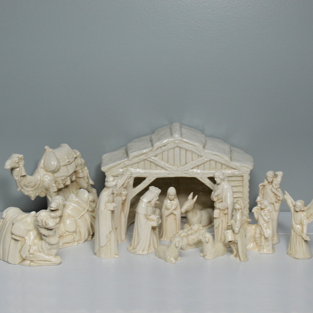 Ceramic Nativity Creche Scene Light Grey Patina - Gray Patina - Etsy