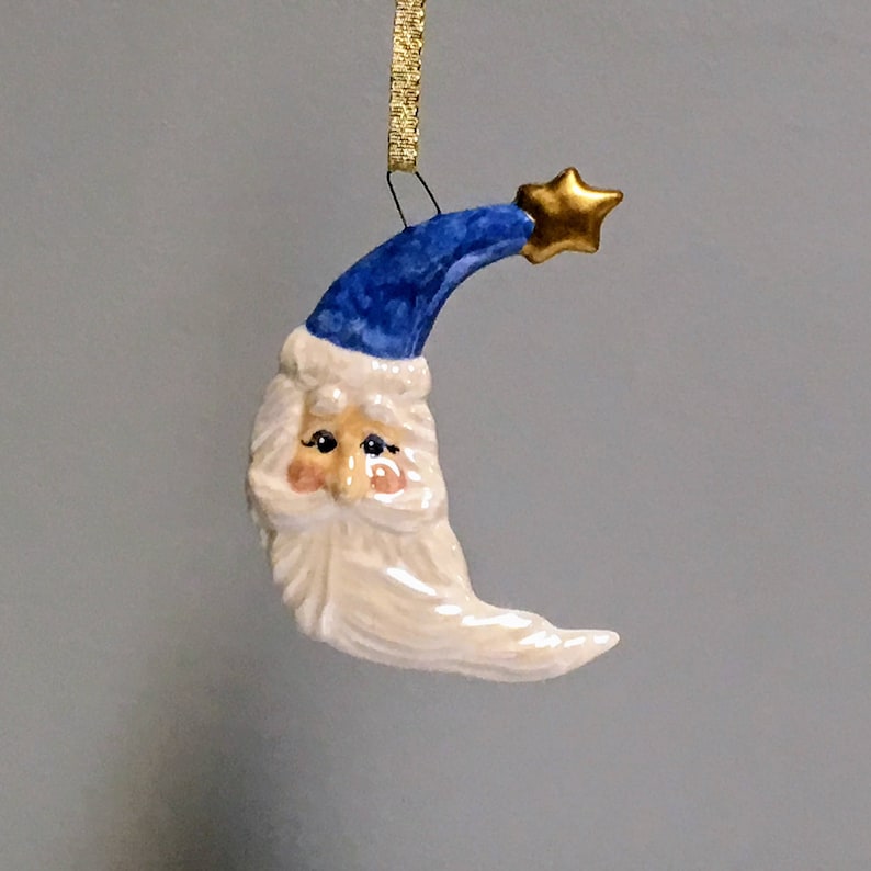 Ceramic Santa Crescent Moon Christmas Ornament Light Blue | Etsy