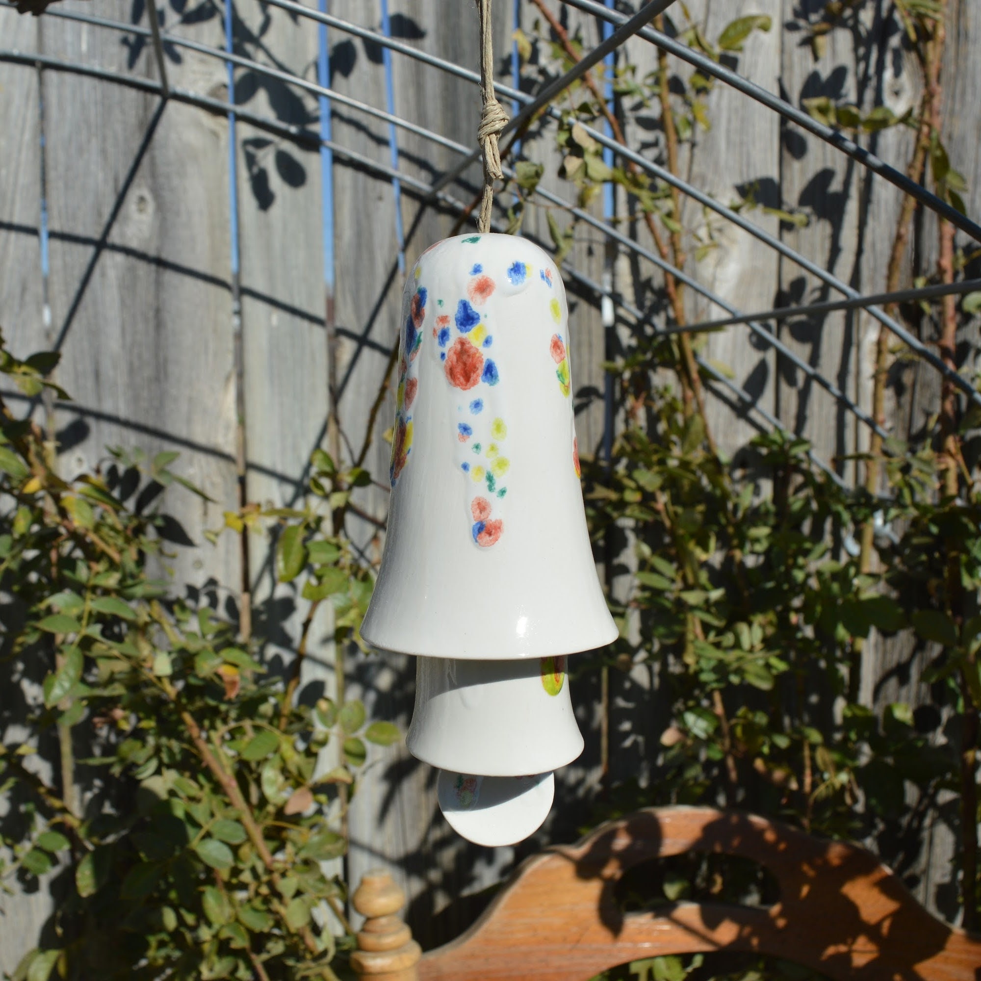 Ceramic Small Stack Wind Bell Wind Chime - White With Red, Blue, Yellow ...