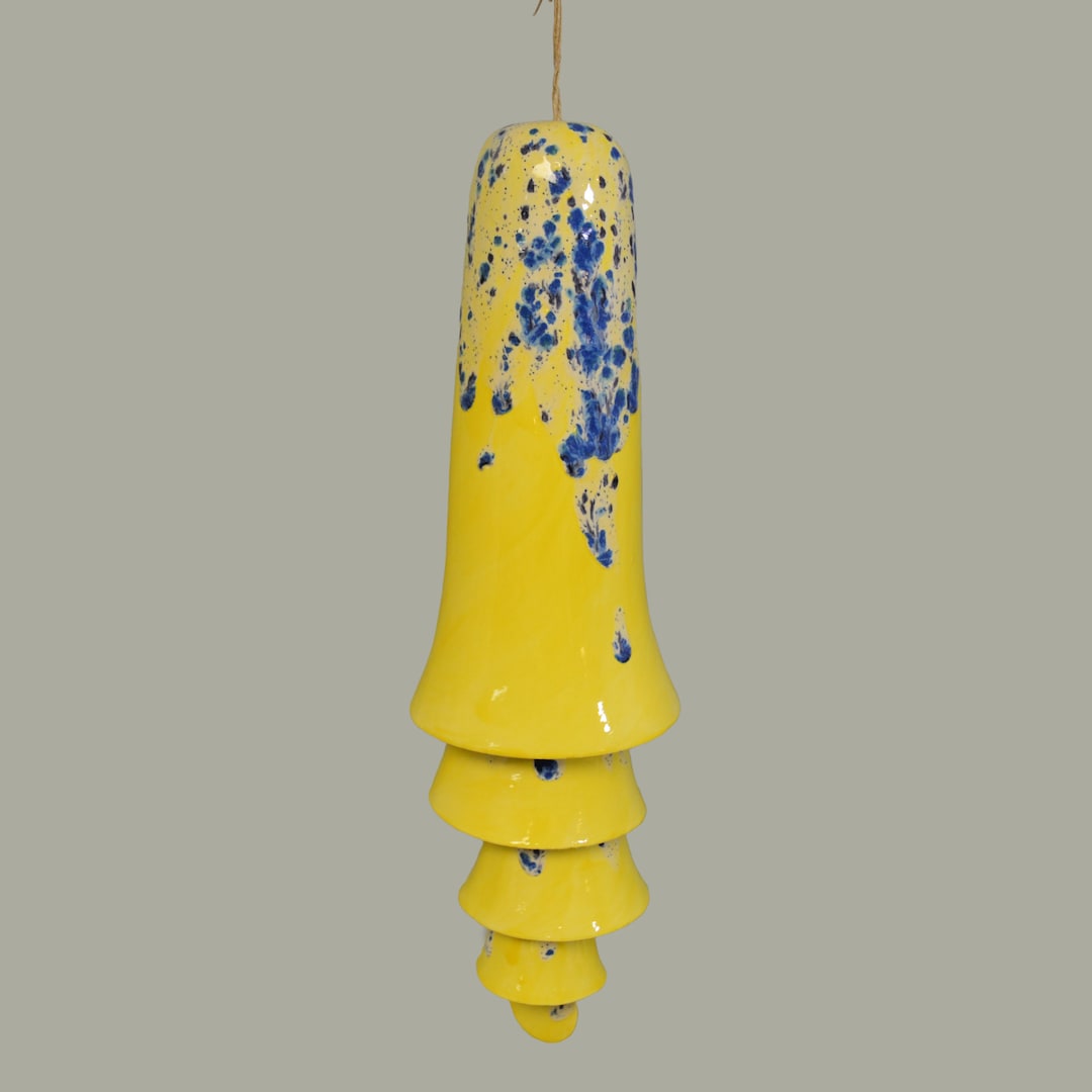 Ceramic Cone Bell Wind Chime - Yellow With Blue Bursts - Etsy