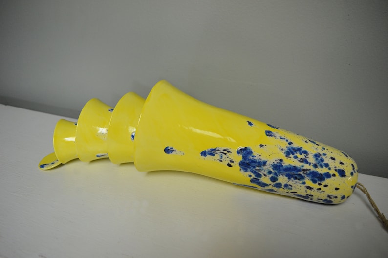 Ceramic Cone Bell Wind Chime Yellow with Blue Bursts | Etsy