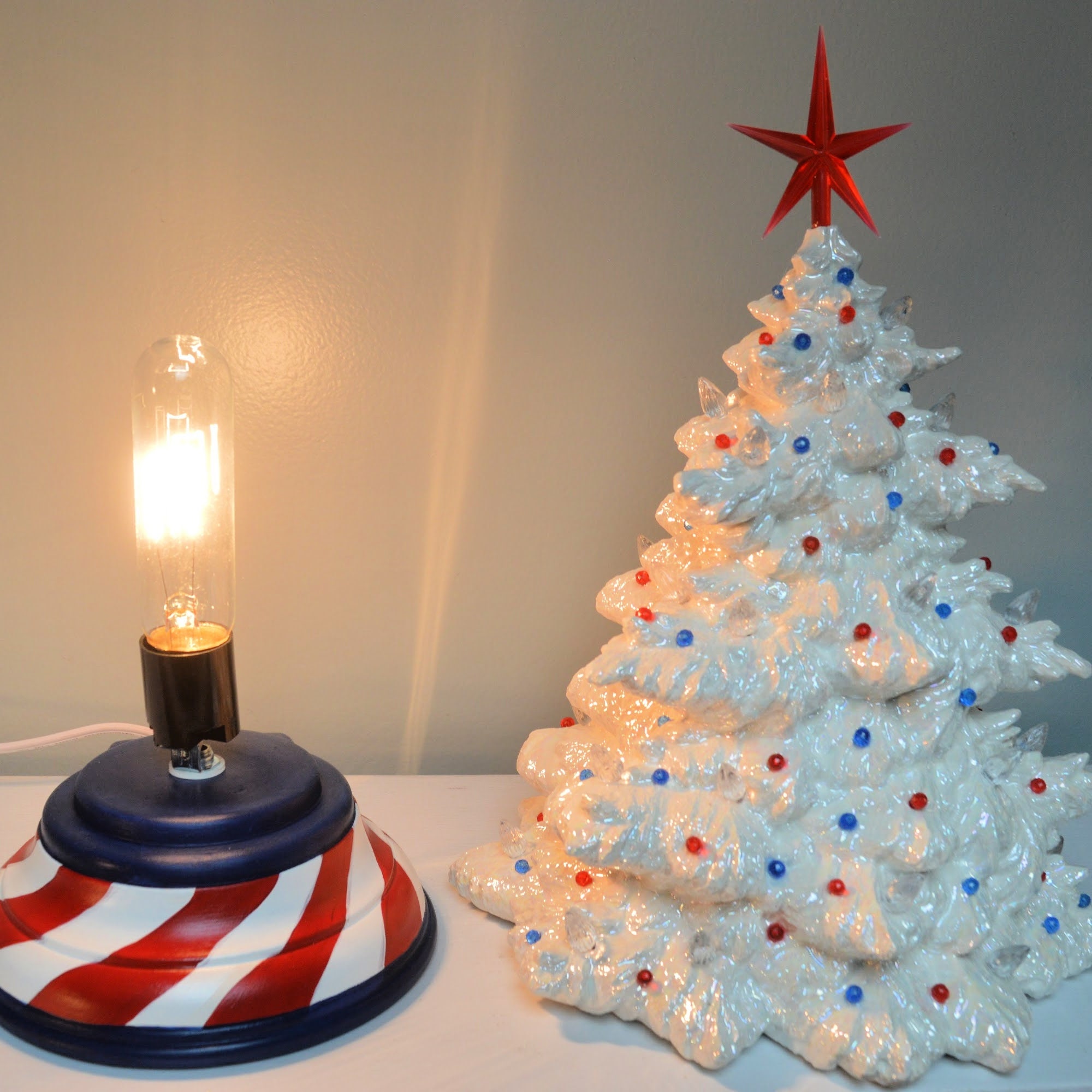 Ceramic Christmas Tree – Fraser Fir - Patriotic - Red White Blue ...