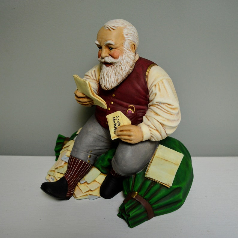 Ceramic Santa Reading Mail Figurine Mail Sack Santa | Etsy