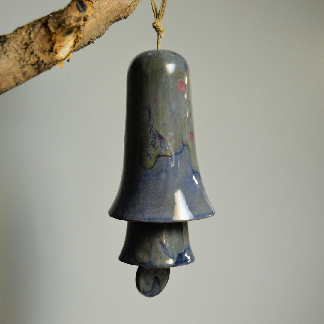 Ceramic Small Stack Wind Bell Wind Chime - Dusty Blue Grey and Rose ...