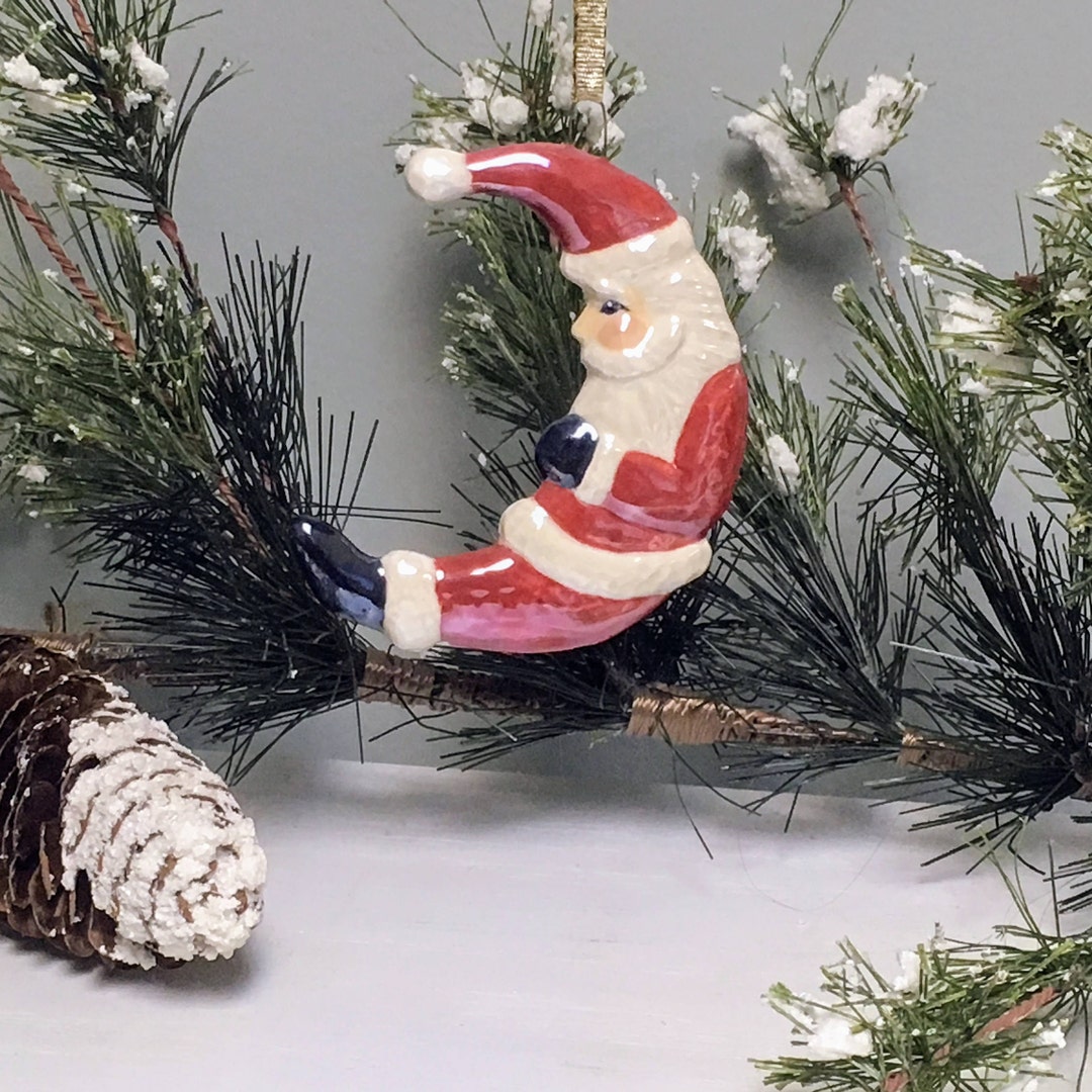 Ceramic Resting Santa Crescent Moon Christmas Ornament - Scarlet Red - Etsy