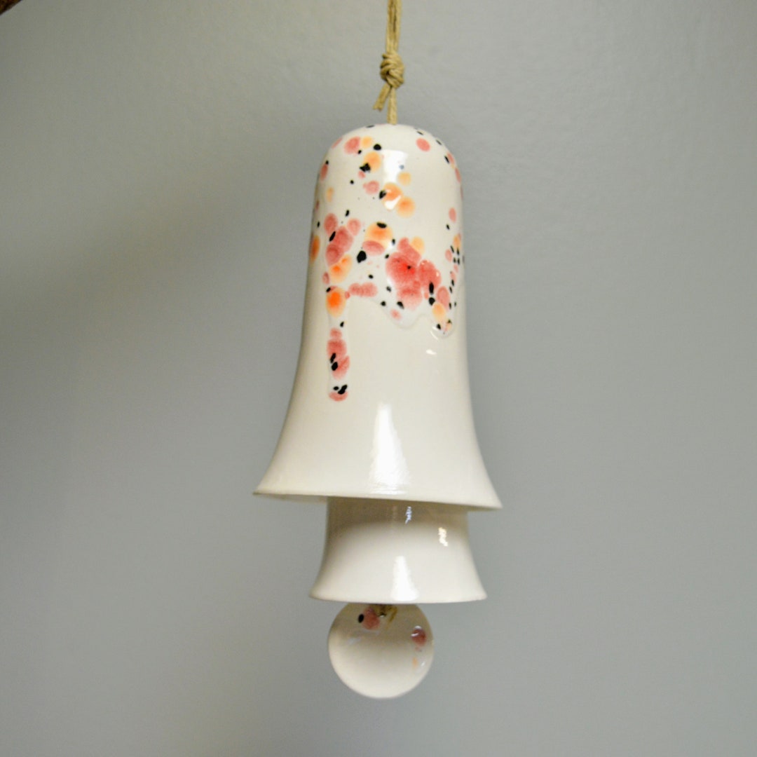 Ceramic Small Stack Wind Bell Wind Chime - White With Coral, Red, and ...