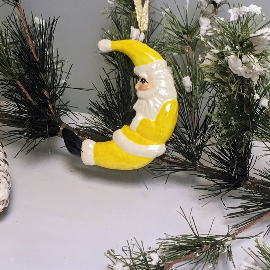 Ceramic Resting Santa Crescent Moon Christmas Ornament - Lemon Yellow ...