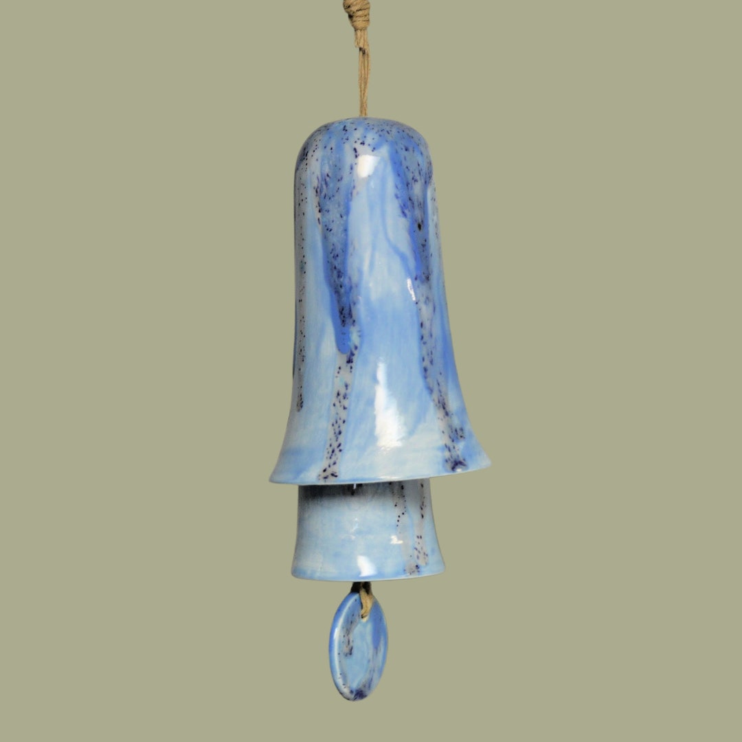 Ceramic Small Stack Wind Bell Wind Chime - Shades of Blue With Pink - Etsy