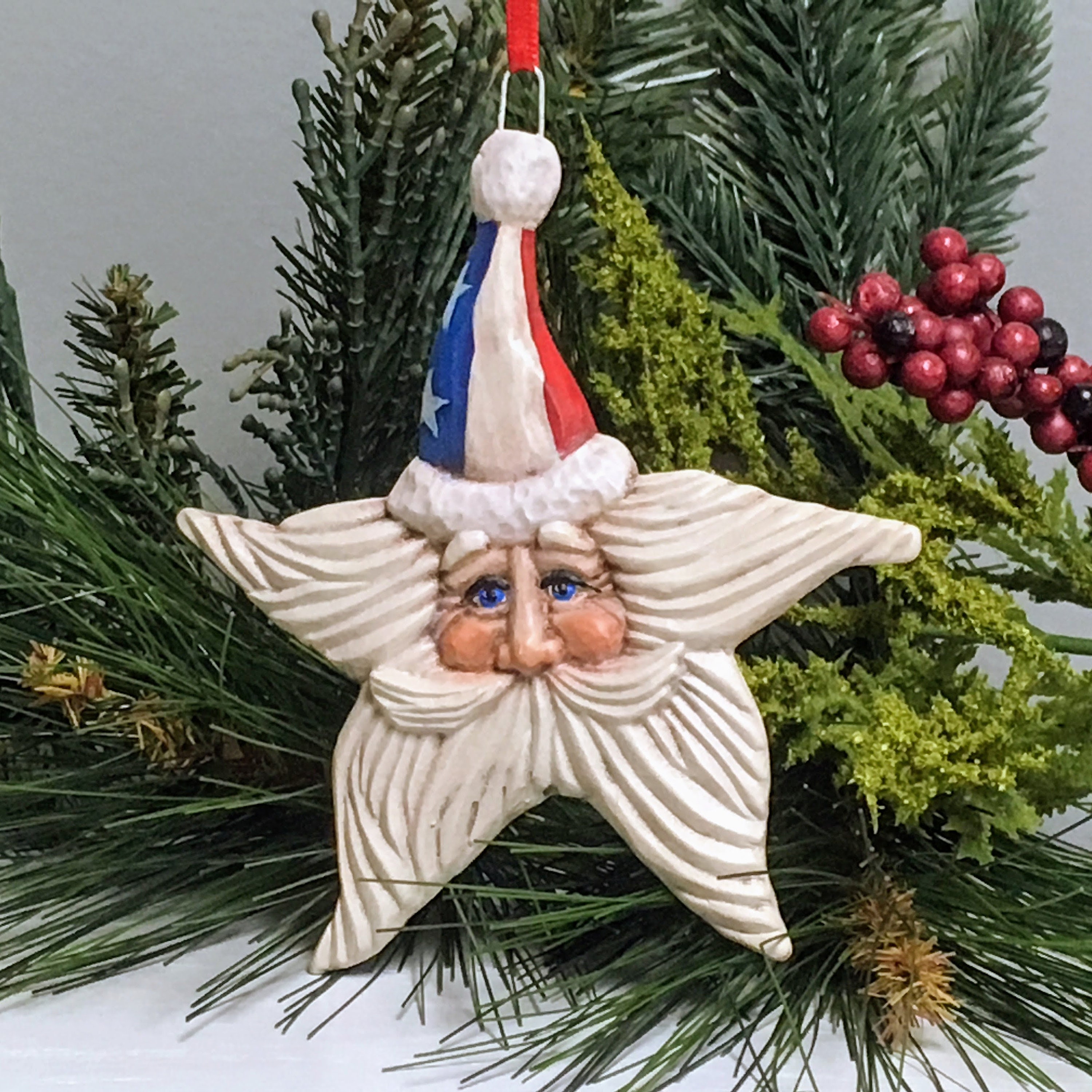 Handpainted Patriotic Ceramic Santa Star Christmas Ornament | Etsy