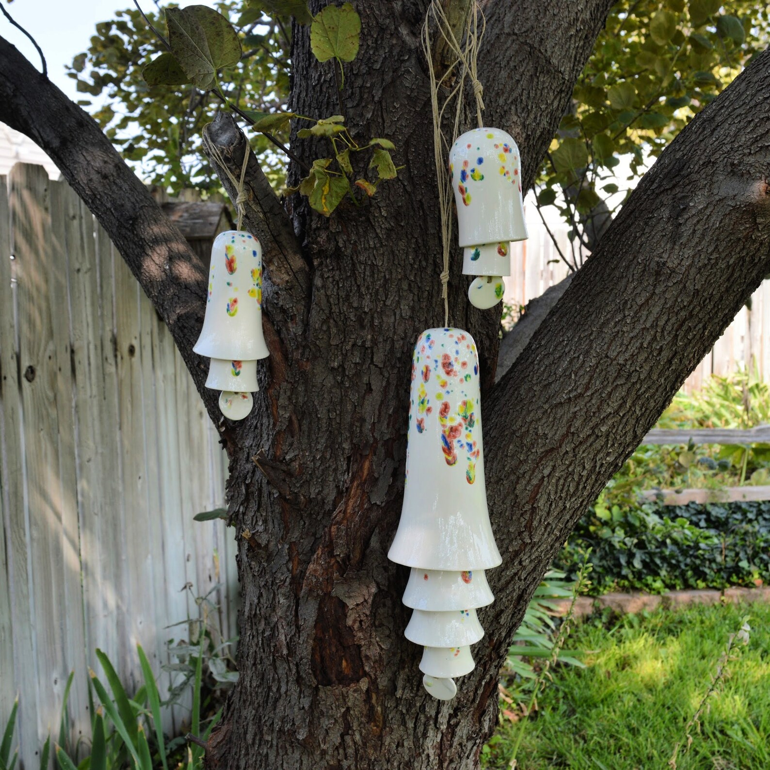 Ceramic Small Stack Wind Bell Wind Chime - White With Red, Blue, Yellow ...