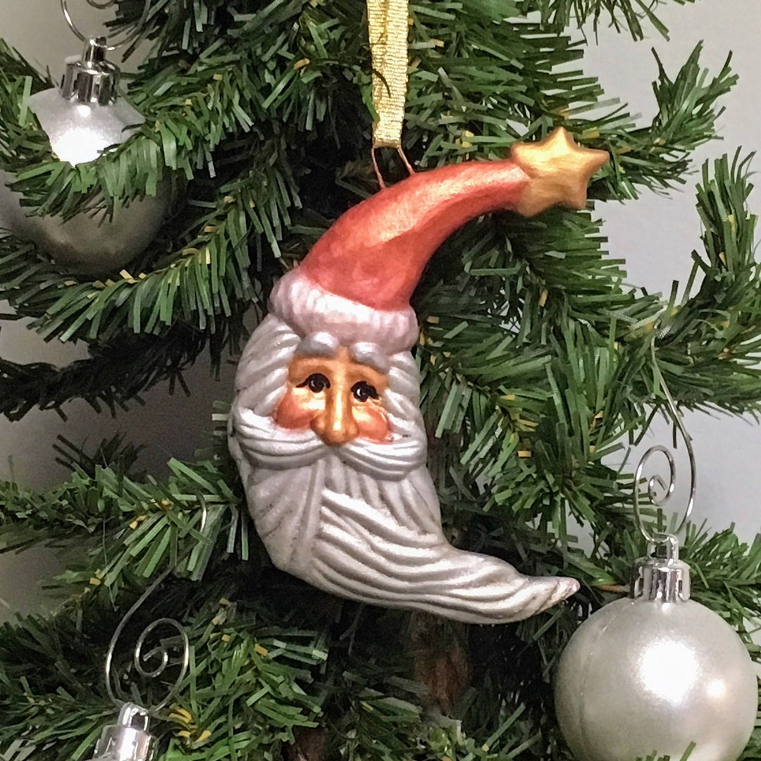 Vintage Metallic Glass Inspired Ceramic Santa Crescent Christmas ...