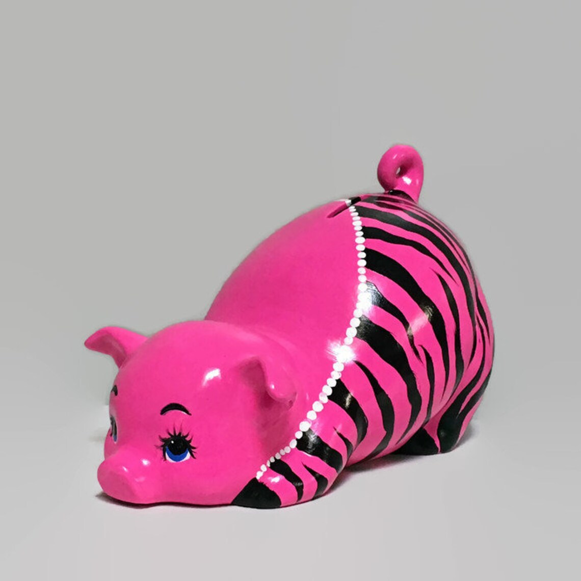 Ceramic Piggy Bank Bright Pink Zebra Stripes Jungle | Etsy