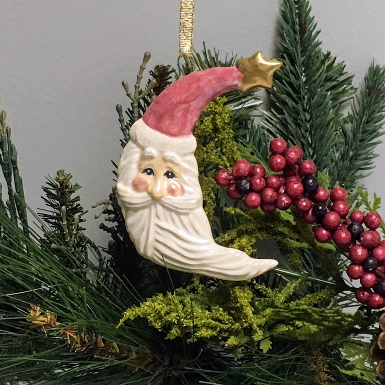 Ceramic Resting Santa Crescent Moon Christmas Ornament - Etsy