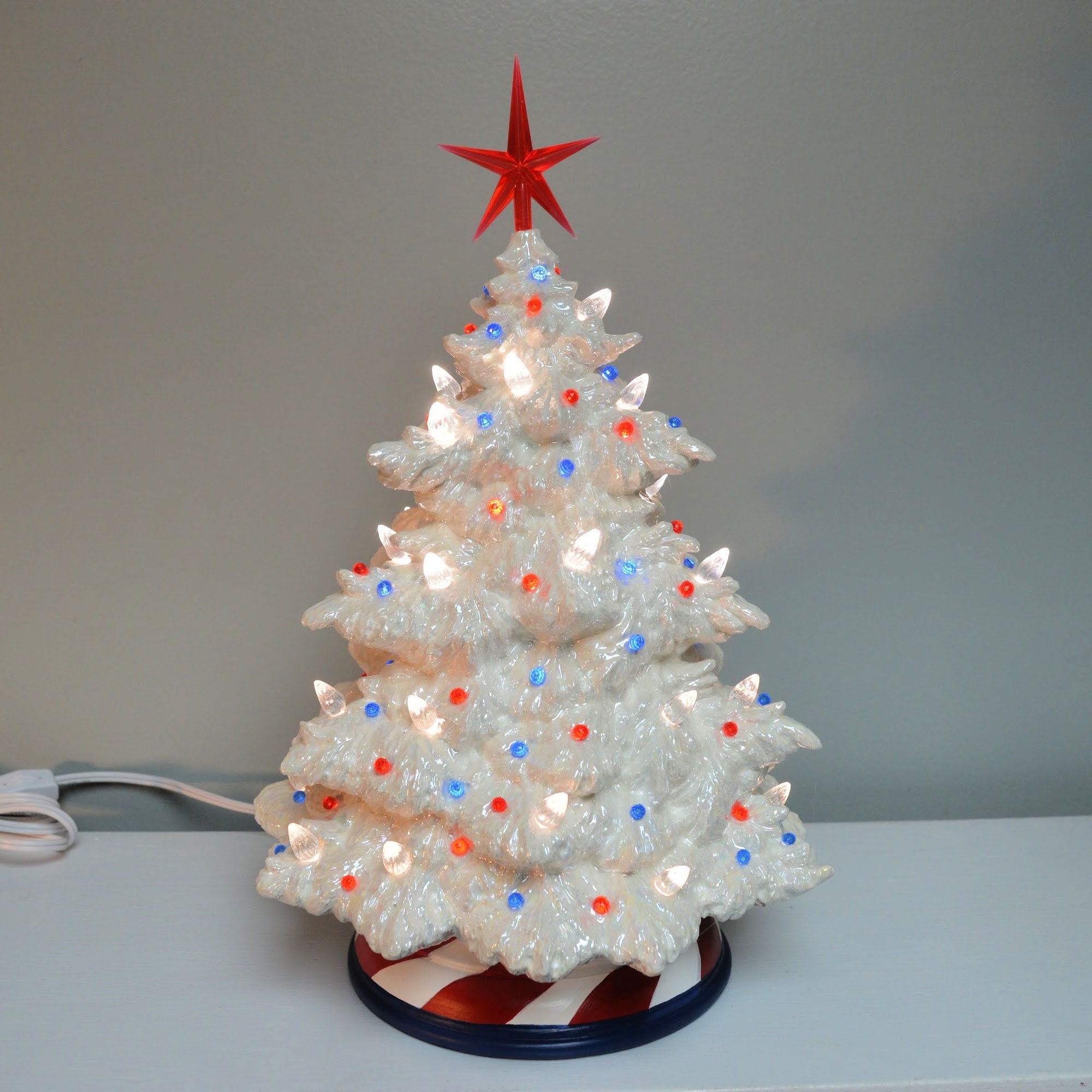 Ceramic Christmas Tree – Fraser Fir - Patriotic - Red White Blue ...