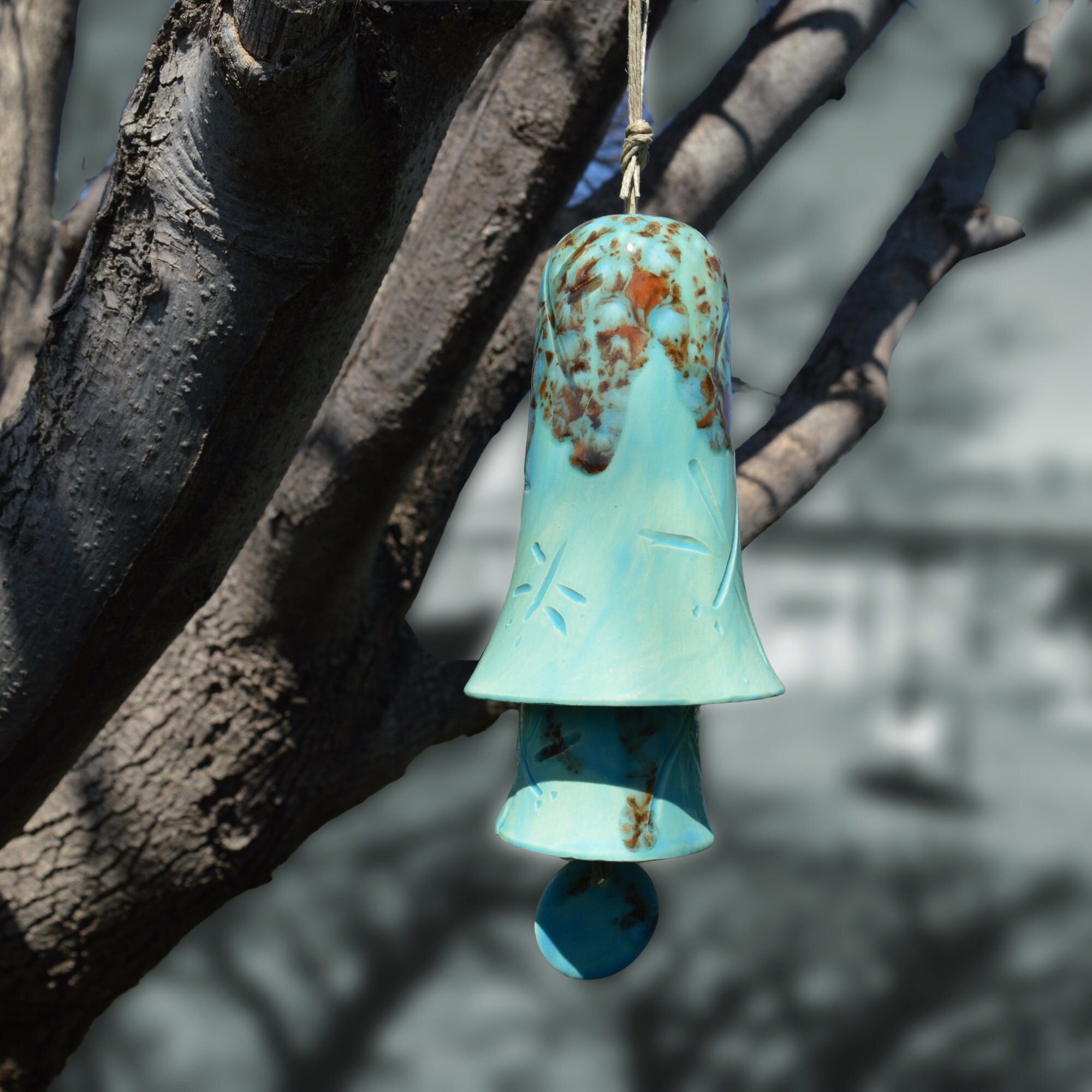 Ceramic Small Stack Wind Bell Wind Chime - Turquoise Mocha Marble ...