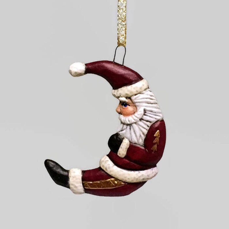 Woodland Santa Ceramic Crescent Moon Christmas Ornament | Etsy
