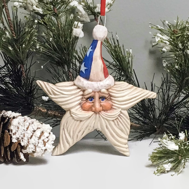 Handpainted Patriotic Ceramic Santa Star Christmas Ornament - Etsy