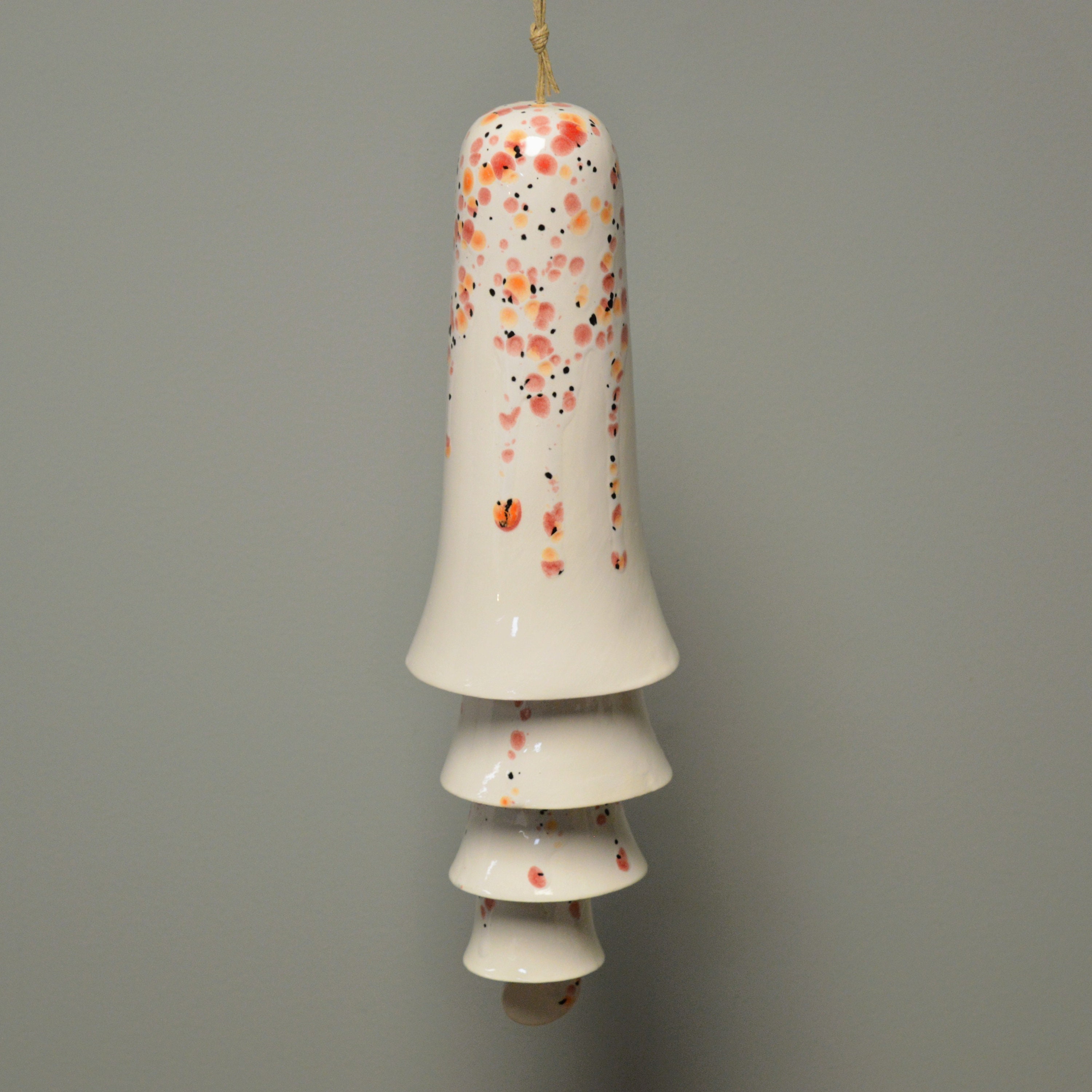 Ceramic Cone Bell Wind Chime - White With Coral, Red, and Black Glaze ...