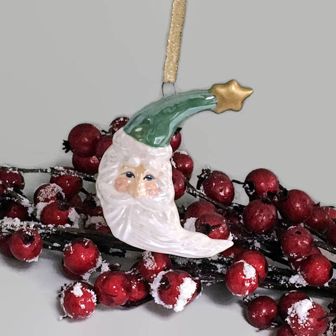Ceramic Santa Crescent Moon Christmas Ornament - Mint Green - Etsy