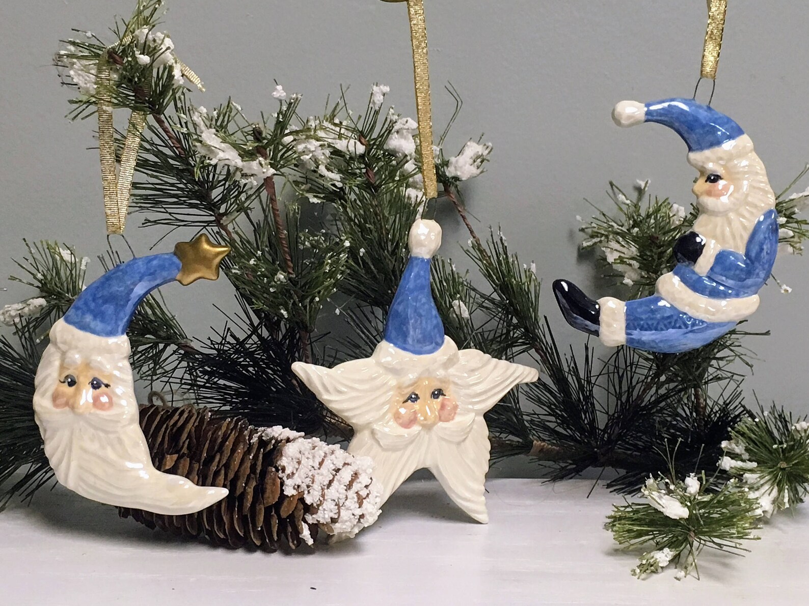 Ceramic Santa Crescent Moon Christmas Ornament - Light Blue - Etsy