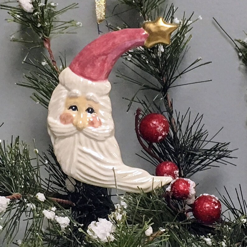 Ceramic Santa Crescent Moon Christmas Ornament Victoria Ruby | Etsy