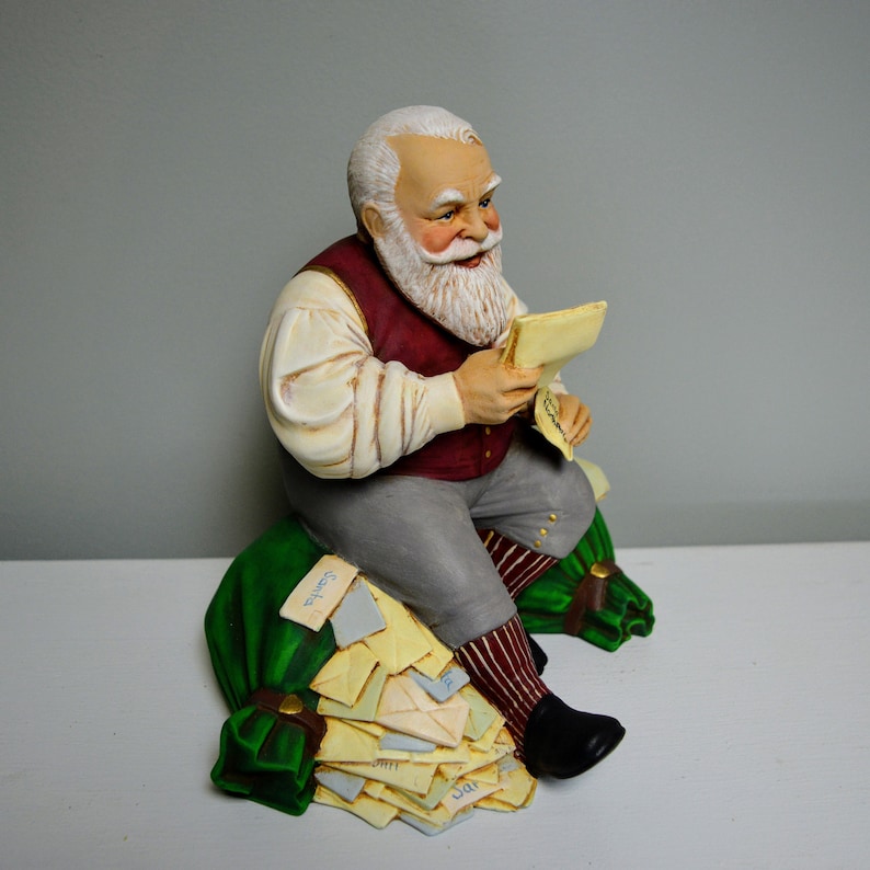 Ceramic Santa Reading Mail Figurine Mail Sack Santa | Etsy