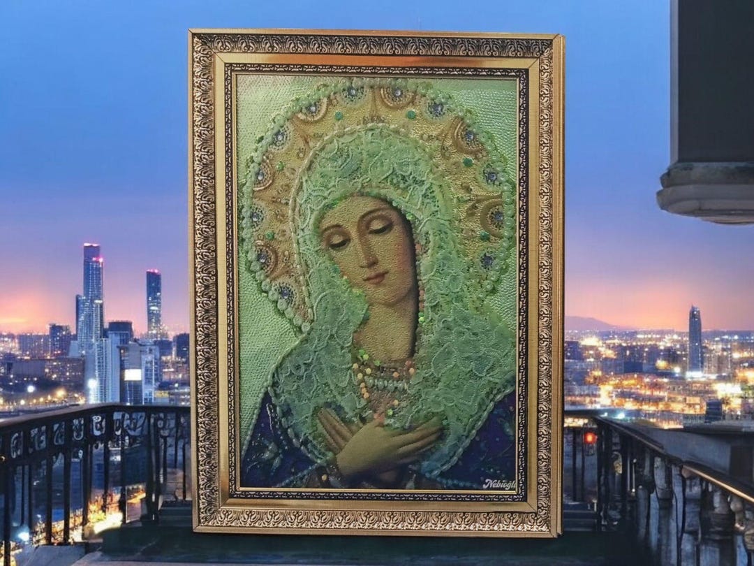 Handcrafted Icon of the Virgin Mary on Embossed Metal Unique Religious ...