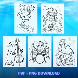 Cute Animals Coloring Book Underwater - Etsy