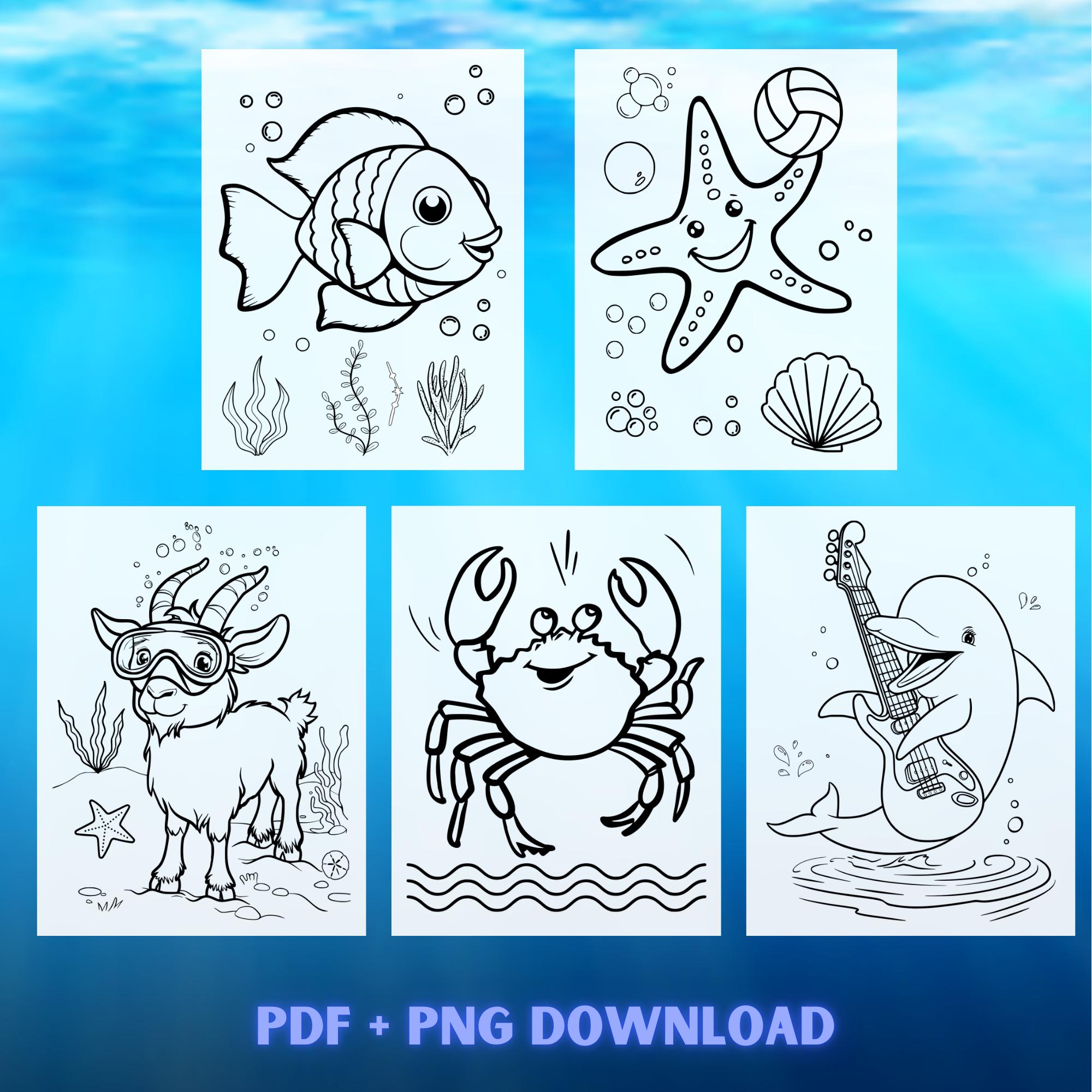 Cute Animals Coloring Book Underwater - Etsy