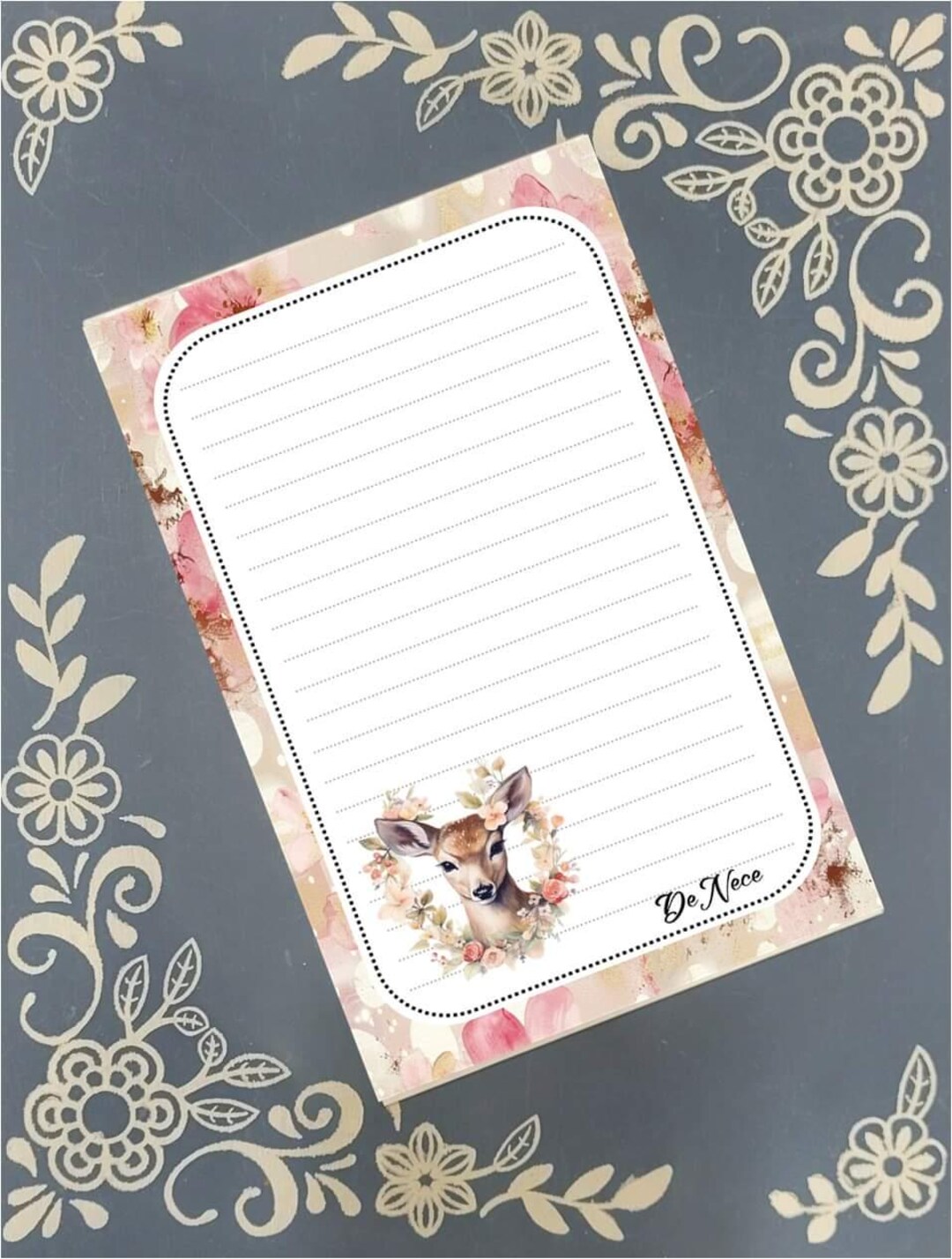Deer, Pink Flowers, Personalize, Notepad - Etsy