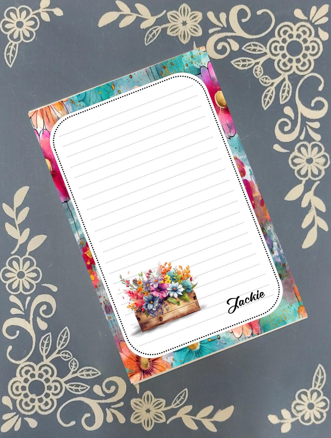 Personalized Flower Box, Notepad Stationery - Etsy