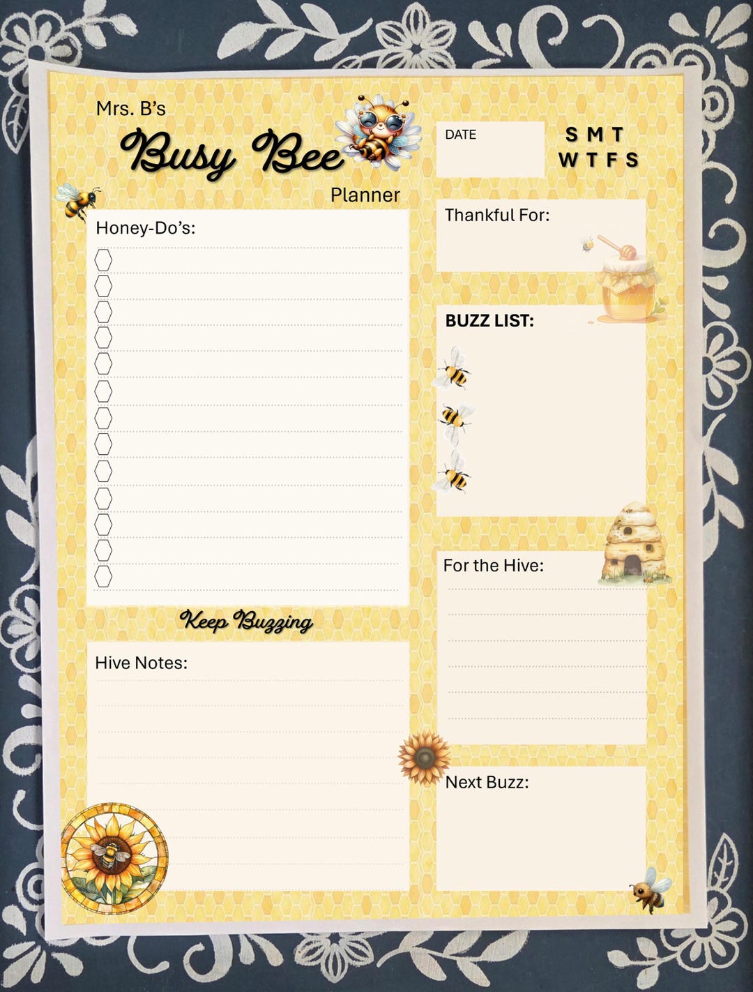 Busy Bee Daily Planner Pad, the Busy Bee Planner Pad, Bee and Sunflower ...