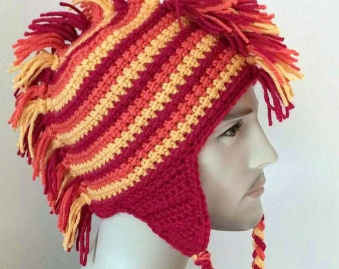 CROCHET PATTERN PDF Fire Hawk Earflap Mohawk Crocheted Beanie Hat ...