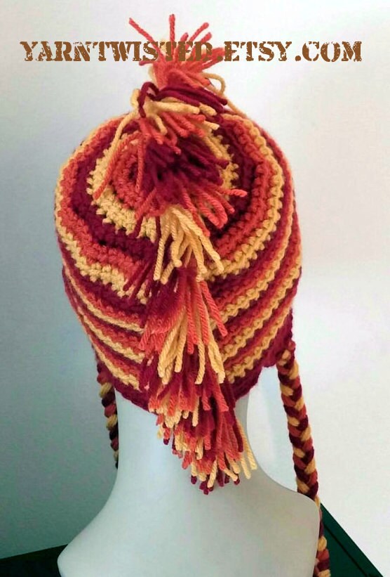 CROCHET PATTERN PDF Fire Hawk Earflap Mohawk Crocheted Beanie Hat ...
