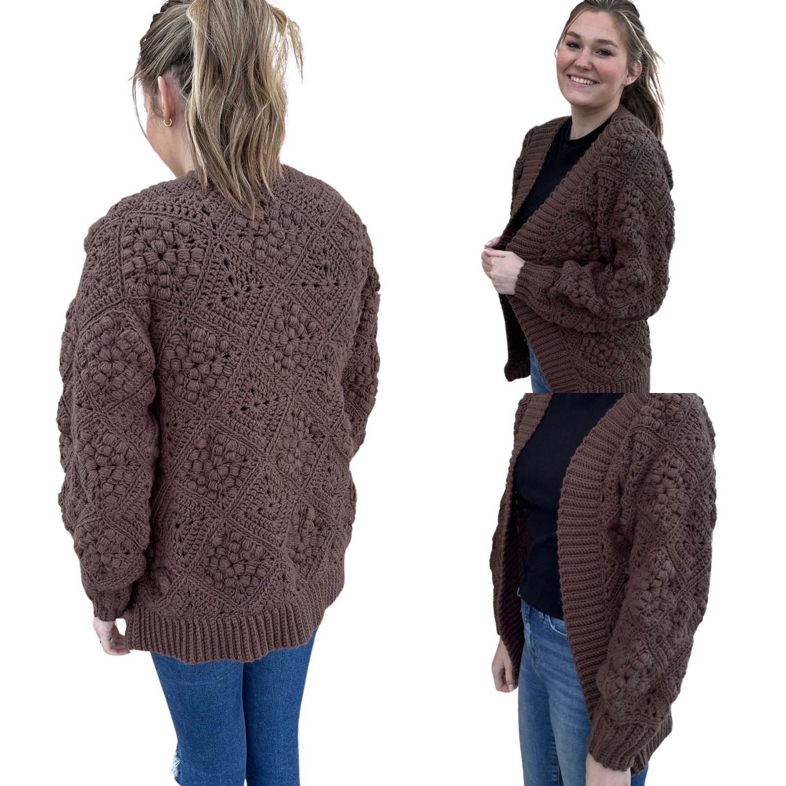 Bobbled Granny Square Crochet Cardigan Pattern | Crochet Pattern ...