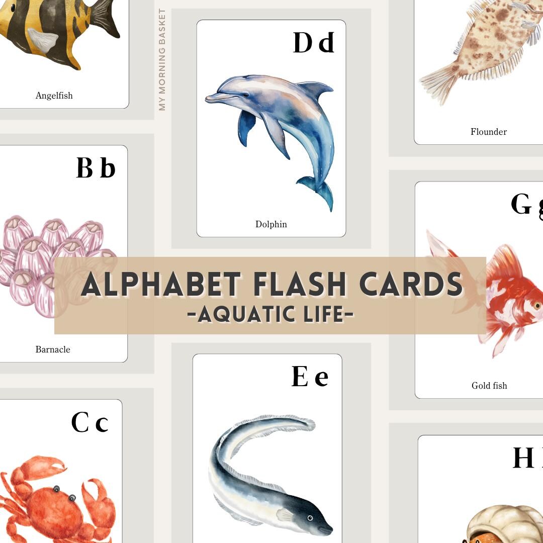 Aquatic Life ABC Card | Printable Alphabet Flash Cards | Montessori ...