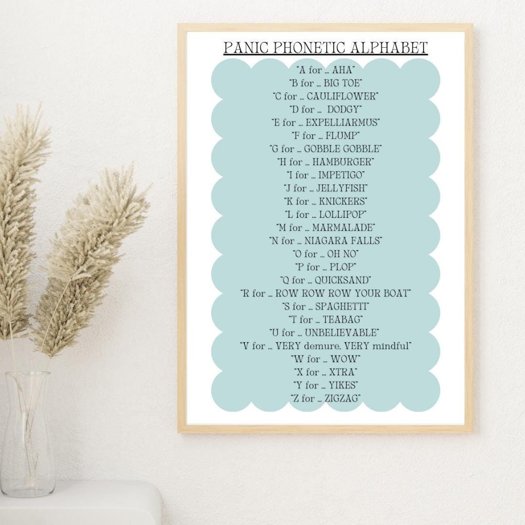 Funny Panic Phonetic Alphabet Wall Art, Humour Prints, Digital Download ...