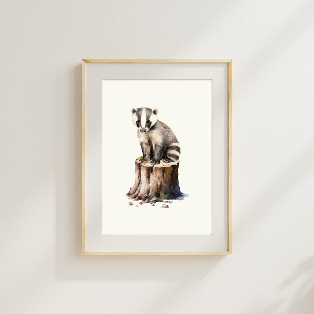 Badger Wall Art, Woodland Theme Kids Bedroom Print, Nursery Room Decor ...