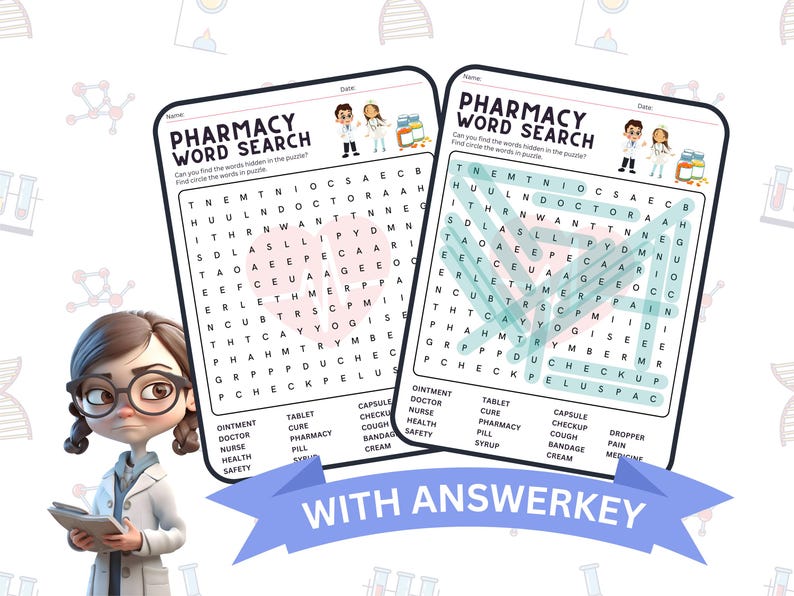 Pharmacy Word Search Game for Kids: Printable Puzzle (PDF) - Etsy